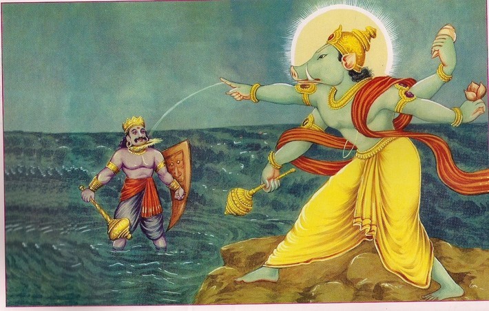 The Battle Between Boar and Hiranyaksha - Vedic Library by ISVARA.org
